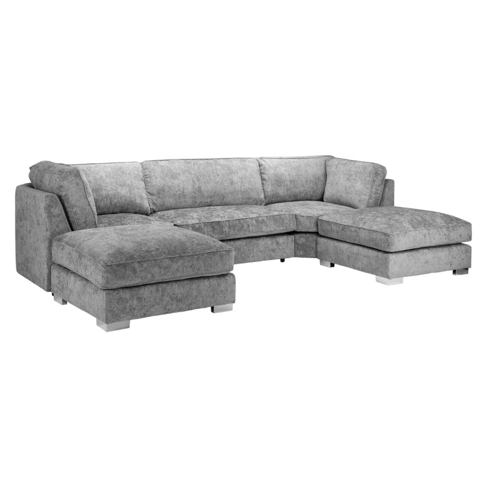 Bishop Fullback Platinum Velvet Fabric U Shape Corner Sofa Suite ...