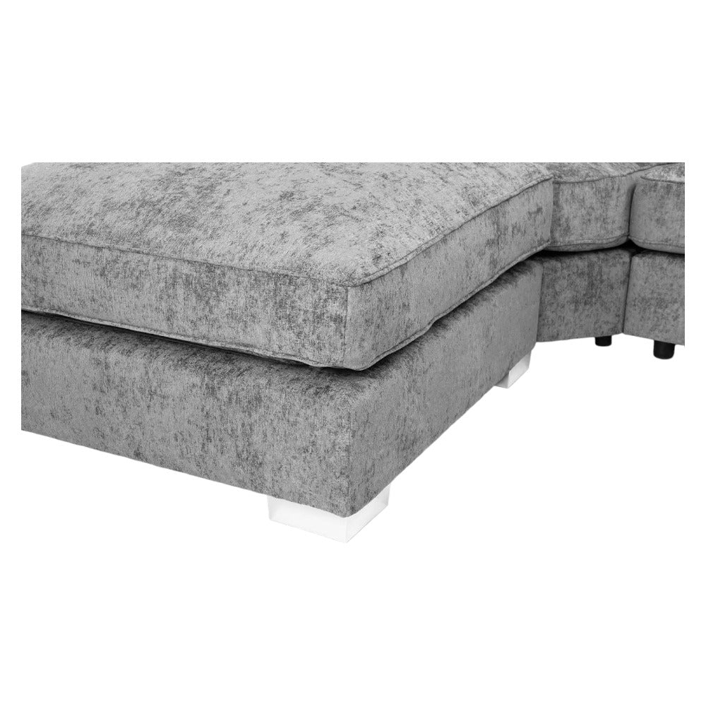 Bishop Fullback Platinum Velvet Fabric U Shape Corner Sofa Suite ...